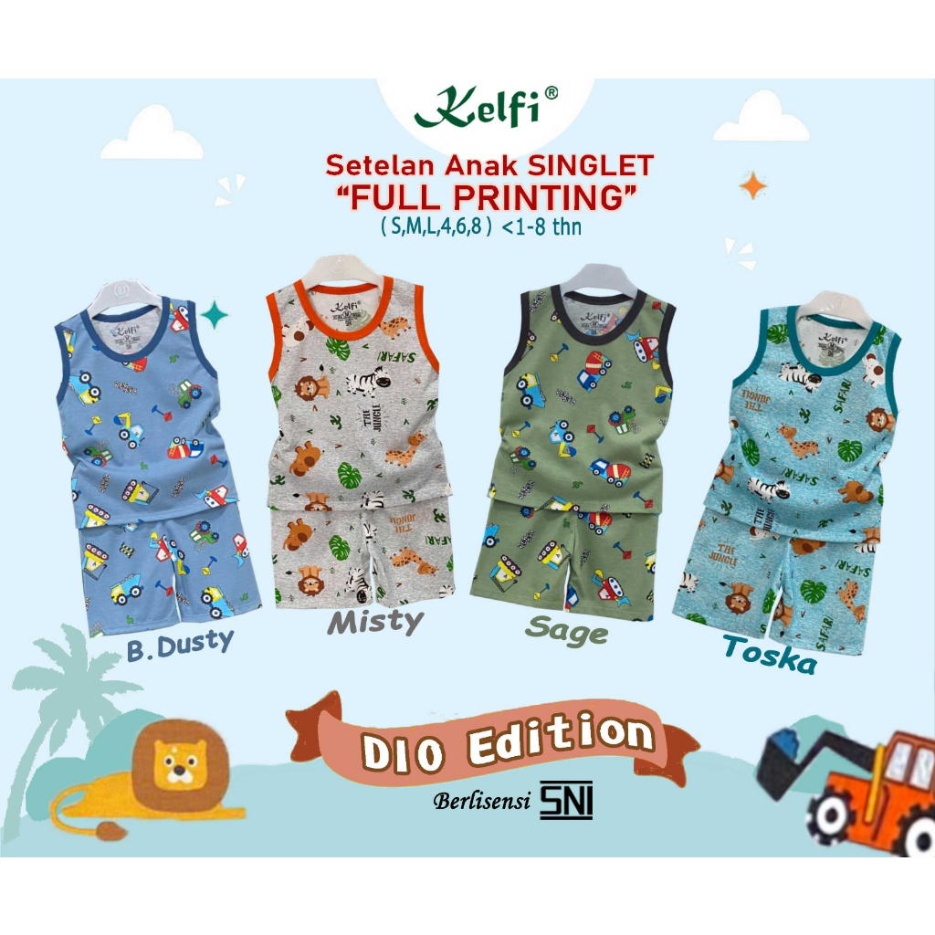 Jual PROMO 9.9 KELFI SETELAN SINGLET PRINTING ANAK COWOK UNISEX USIA 1 ...