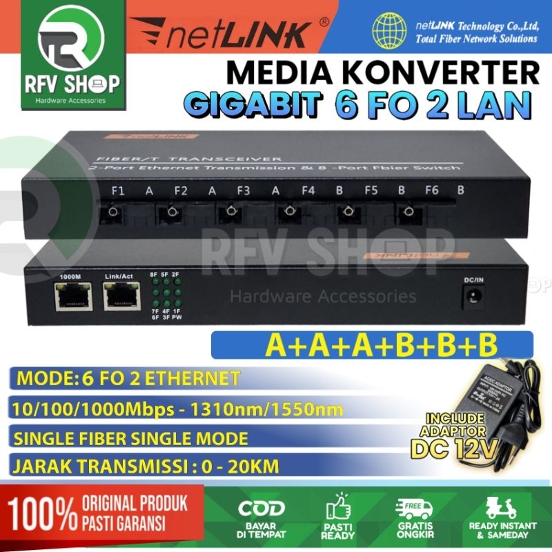 Jual Gigabit Media Converter 8 FO 2 LAN 10/100/1000M Fiber Optic Switch Netlink | Shopee Indonesia