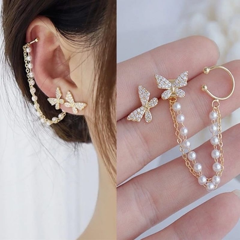 Jual ANTING PUNK ROCK KUPU KUPU KOREAN STYLE ANTING LAYER MUTIARA ...