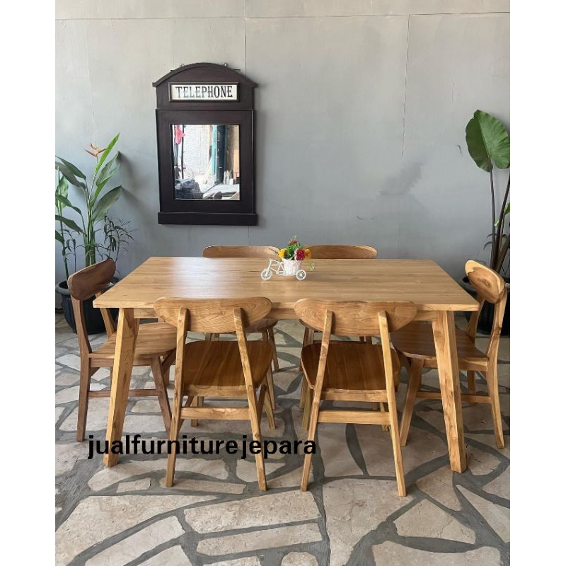 Jual meja makan minimalis 6 kursi kayu jati, set meja makan jati 6 kursi minimalis | Shopee ...