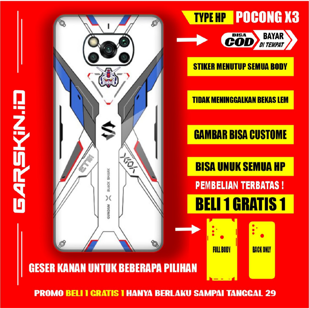 Jual GARSKIN XIAOMI POCO X3 FULLBODY || WARNA TAJAM • ANTI SLIP • TAHAN ...