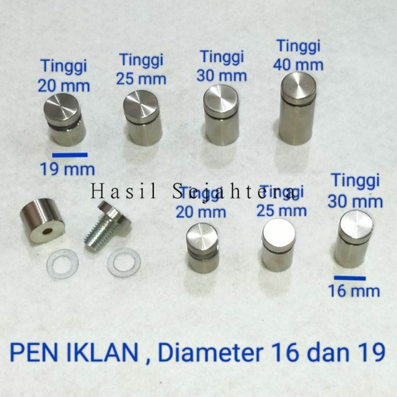 Jual PEN Iklan Baut Iklan Akrilik Kaca Stainless Diameter 16mm , 19mm ...