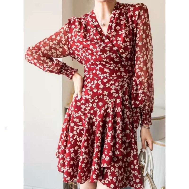 Jual 6910 Baju minidress RUFFLE REMPEL WRAP MINI DRESS VNECK lengan ...