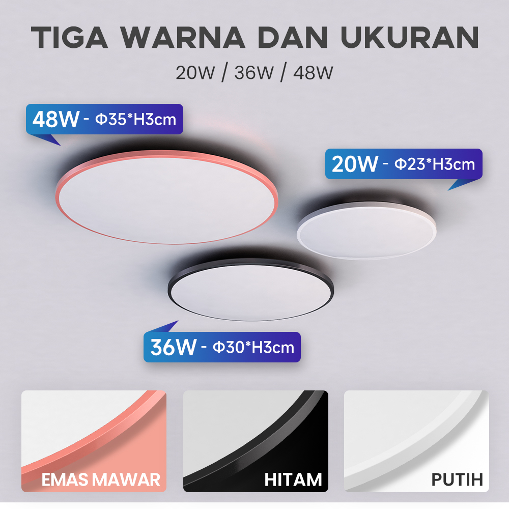 Jual HAN RIVER 3Warna Lampu Led Plafon Rumah Ceiling 48W 36W 20W Lampu ...