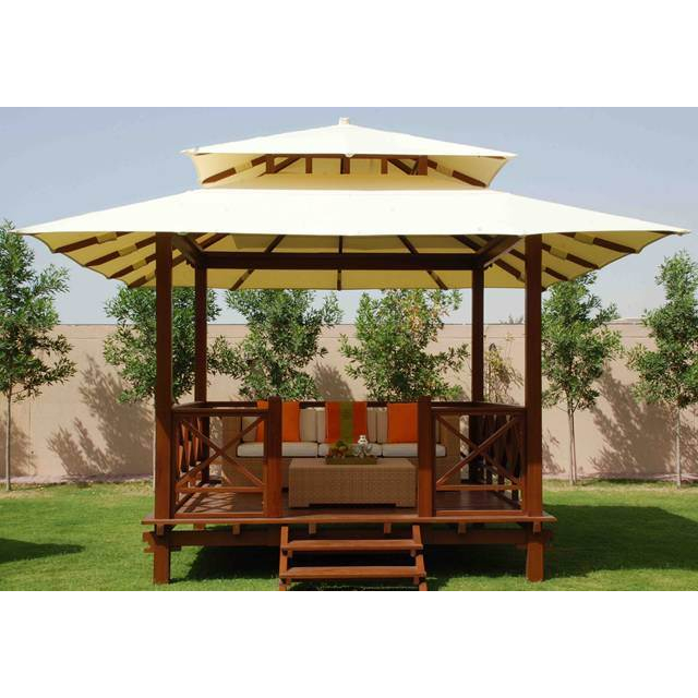 Jual Gazebo Kayu Jati Model Terbaru Desain Atap Kain Putih Ukuran 3x3 ...