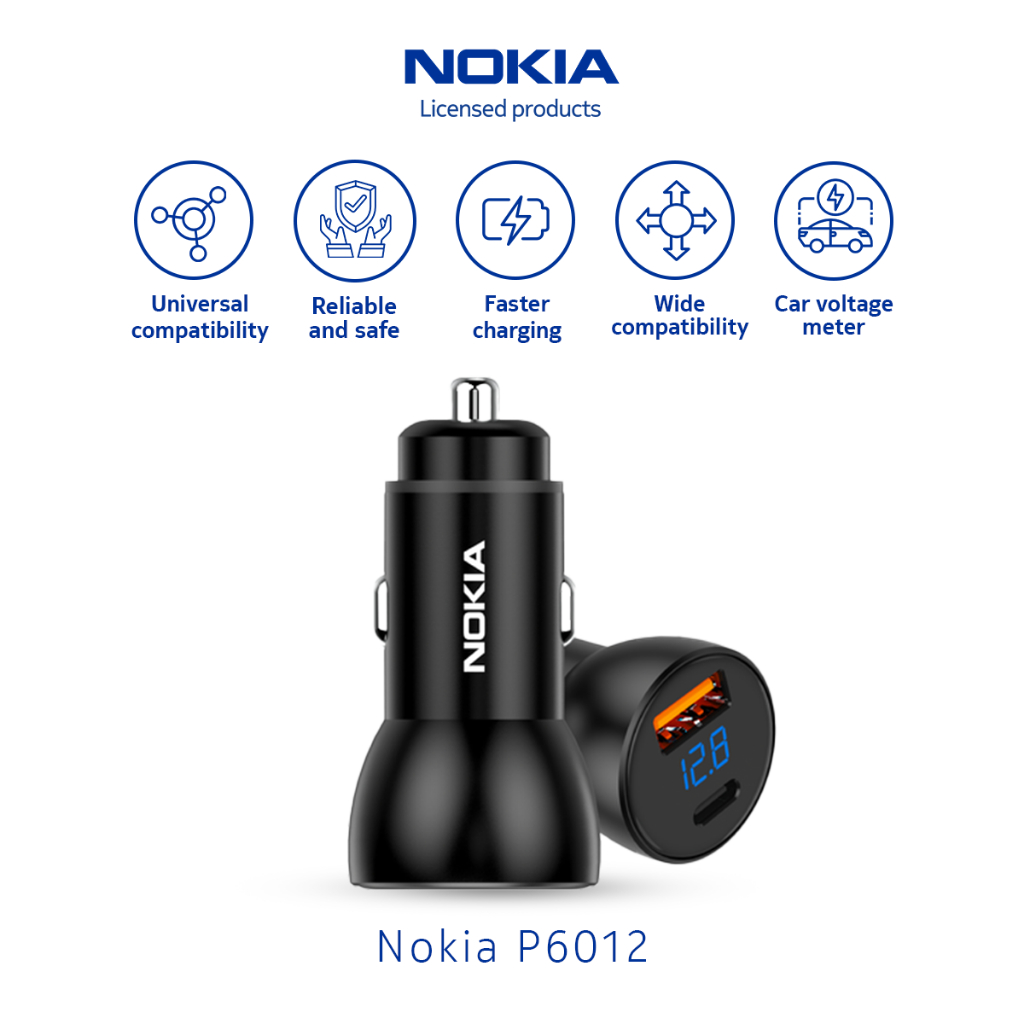 Jual Nokia P6102N Pro Car Charger Fast Charging USB A USB C - Black ...