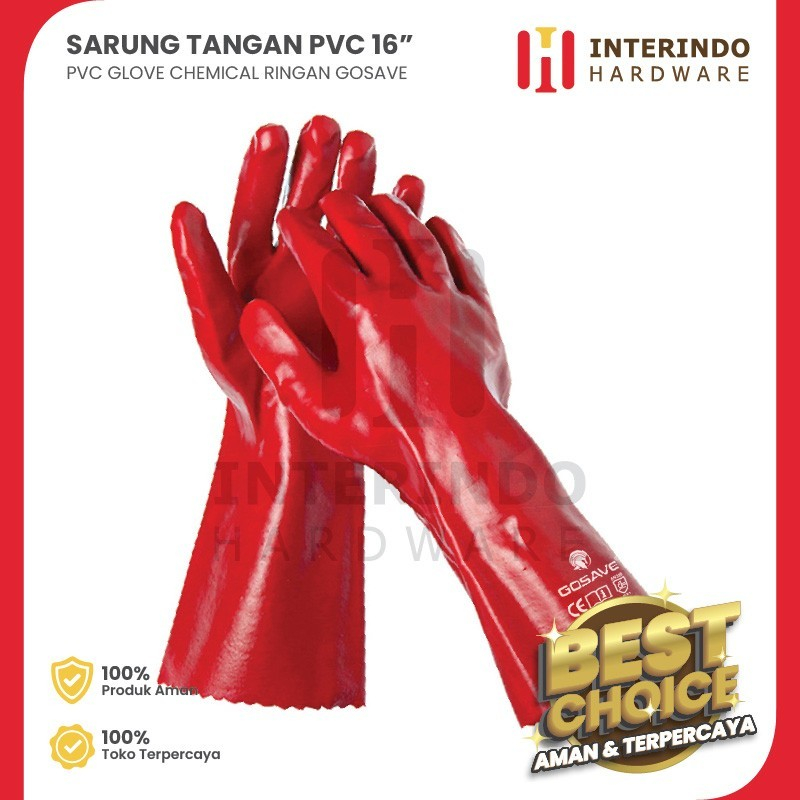 Jual Gosave Sarung Tangan PVC Merah Kimia 16 Inch Red PVC Gloves ...
