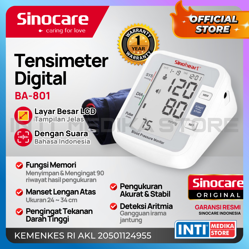 Jual SINOCARE - Tensimeter Digital Suara Otomatis | Tekanan Darah BA ...