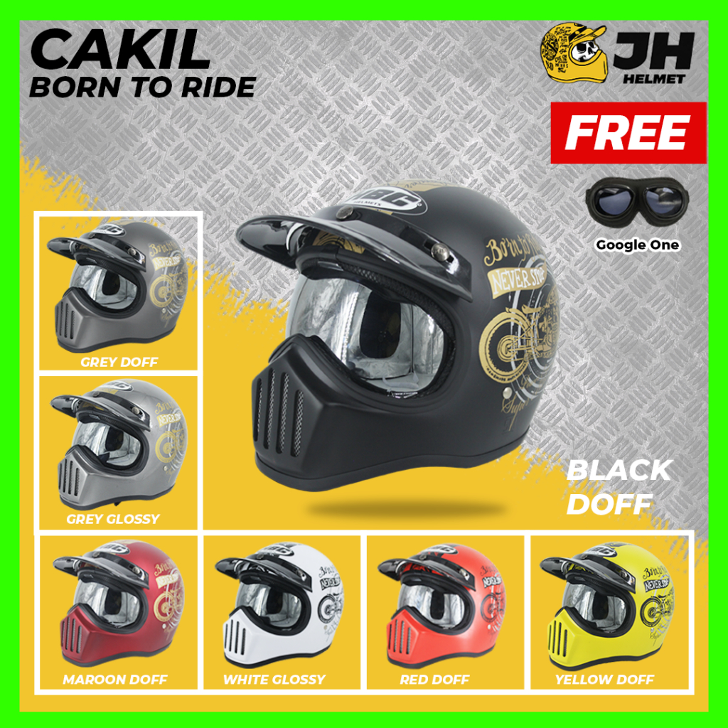 Jual Helm Cakil HBC Born To Ride + FREE GOGGLE | Helm Retro | Full Face ...