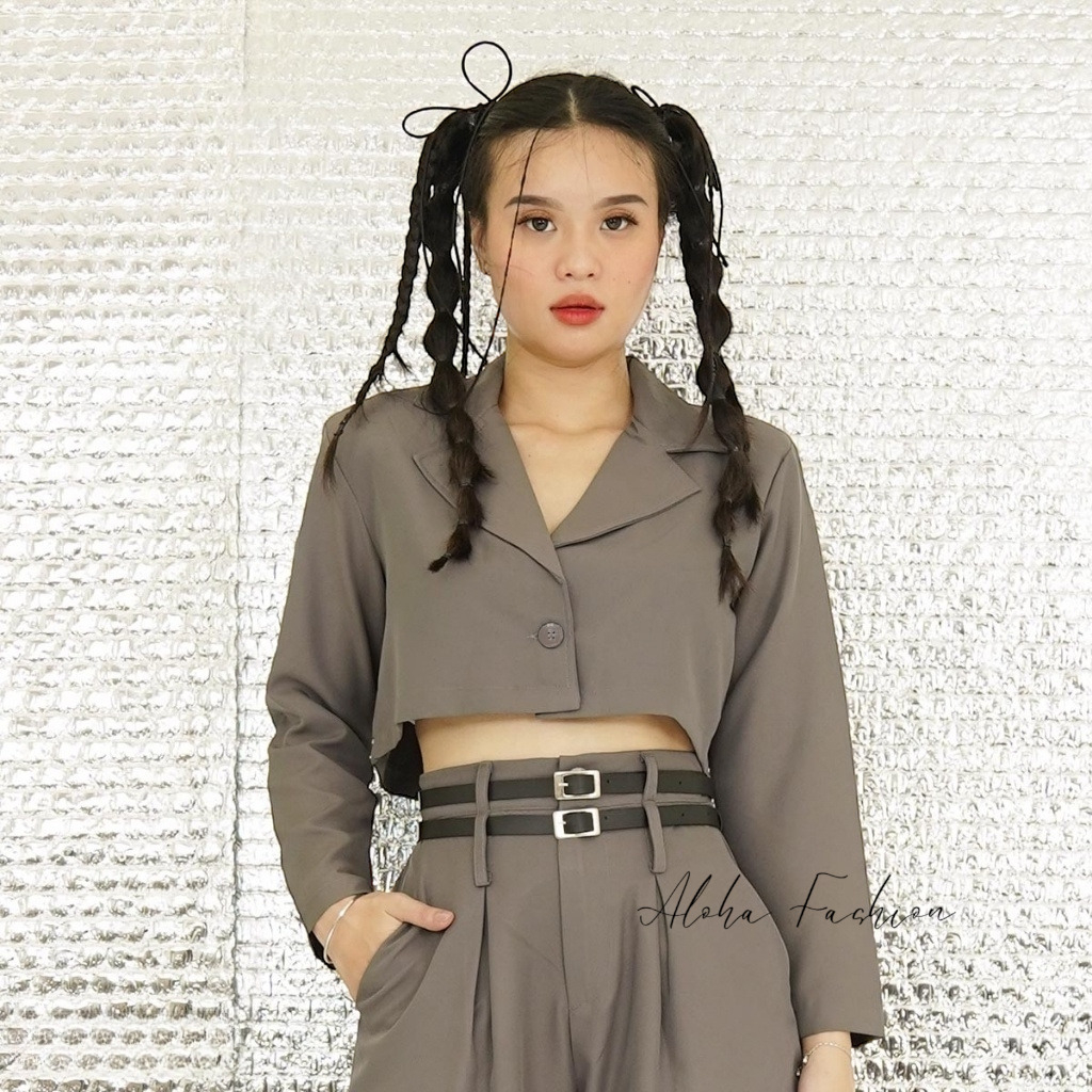 Jual ALOHA Pearly Blazer Crop 218 Blazer Outer Crop Wanita Top Korean ...