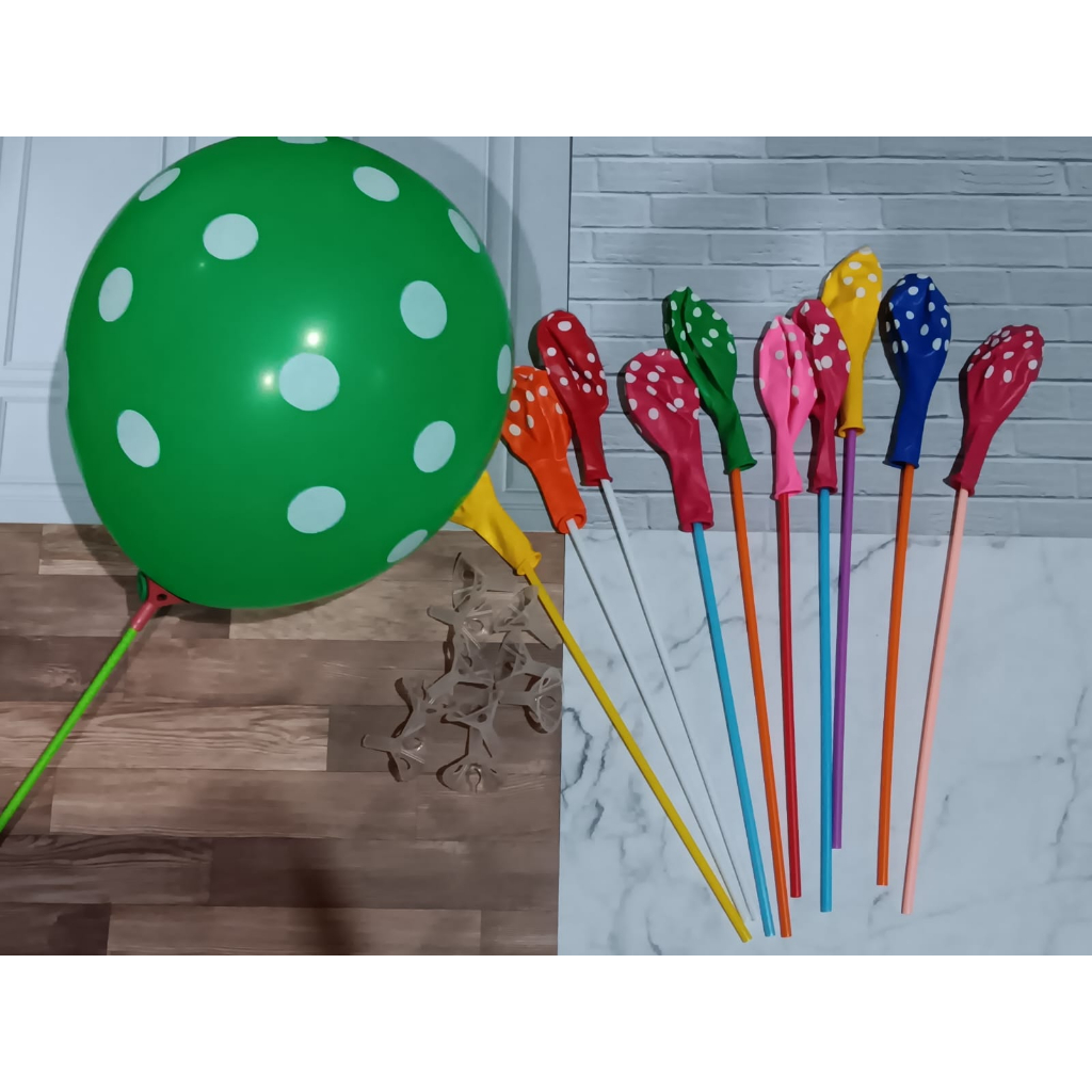 Jual STIK BALON + BALON MOTIF DOT 12 INCHI | Shopee Indonesia
