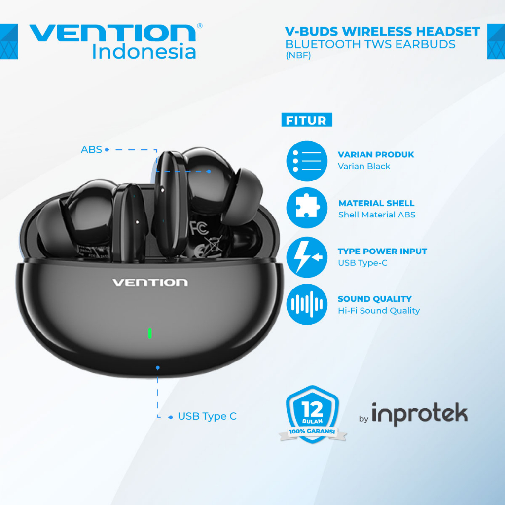 Jual Vention V-BUDS Wireless Headset Bluetooth TWS Earbuds Waterproof ...