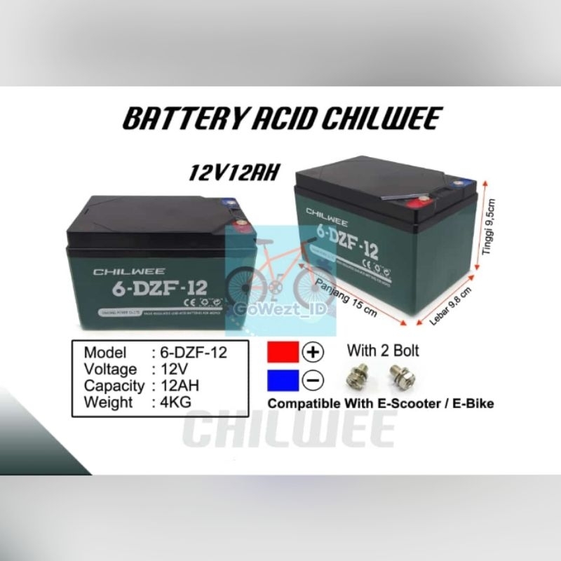 Jual Baterai Aki Sepeda Listrik Battery Acid Chilwee 12V 12AH Battery E-Bike E-Scooter Tianneng ...
