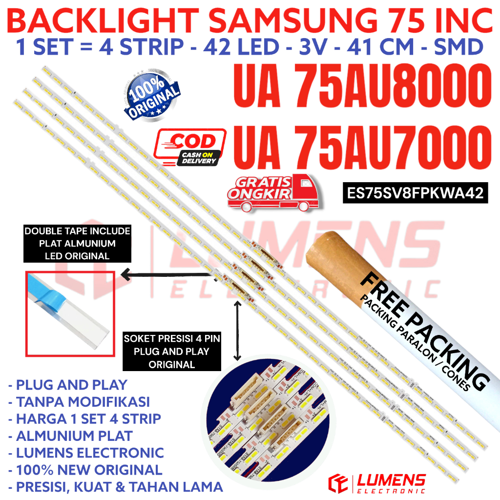 Jual BACKLIGHT TV LED SAMSUNG 75 INC UA 75AU8000 75AU7000 UA75AU8000 UA75AU7000 75AU LAMPU BL ...