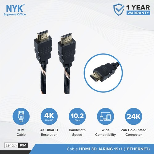 Jual NYK Cable HDMI 10M with Ethernet 1,4V - Kabel HDMI 10 Meter ...
