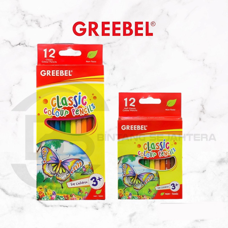 Jual GREEBEL Pensil Warna Classic 12 Warna PANJANG DAN PENDEK ...