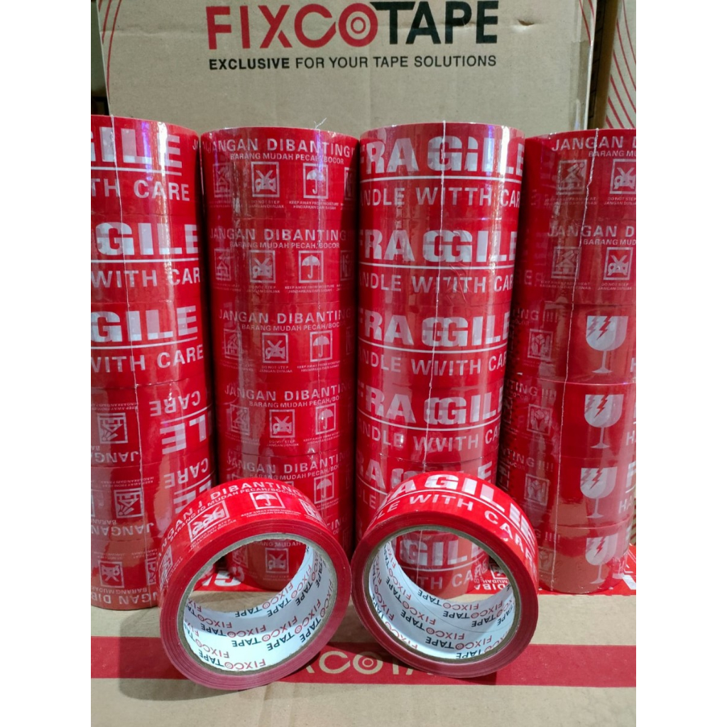 Jual Lakban Fragile Merah/Putih 48MM X 60 Yard Jangan Dibanting 2 Inch ...