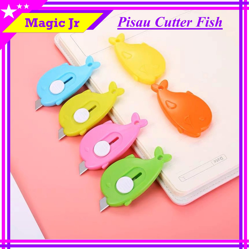 Jual Pisau Cutter Fish mini karakter Pisau kater kantor unboxing ...