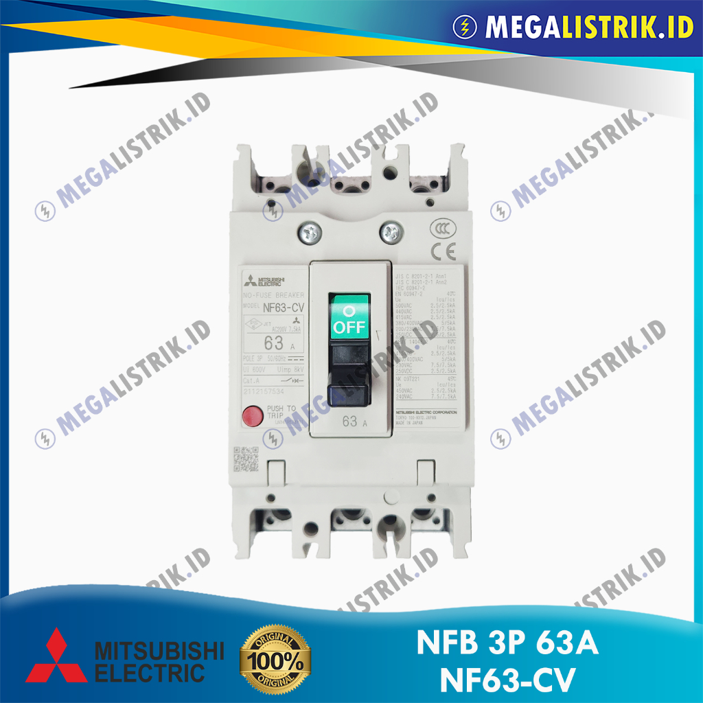 Jual MITSUBISHI NFB 3P 63A NF63-CV / MCCB / NO FUSE BREAKER NF63CV 3 PHASE 63 AMPERE | Shopee ...