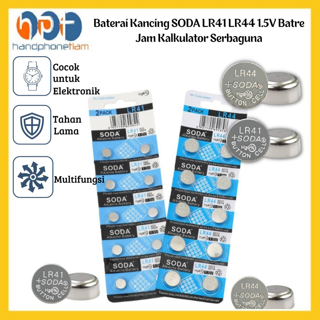 Jual Baterai Kancing SODA LR41 & LR44 1.5Volt Batere Untuk Jam Tangan Elektronik Kalkulator ...