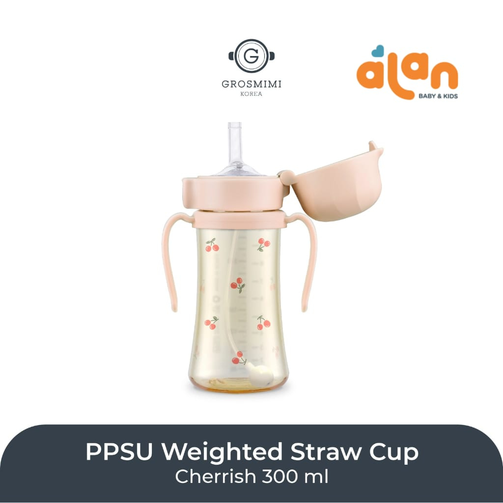 Jual Grosmimi PPSU Cherrish Weighted Straw CUP 300ml (Sweet Peach) - Botol Susu | Shopee Indonesia