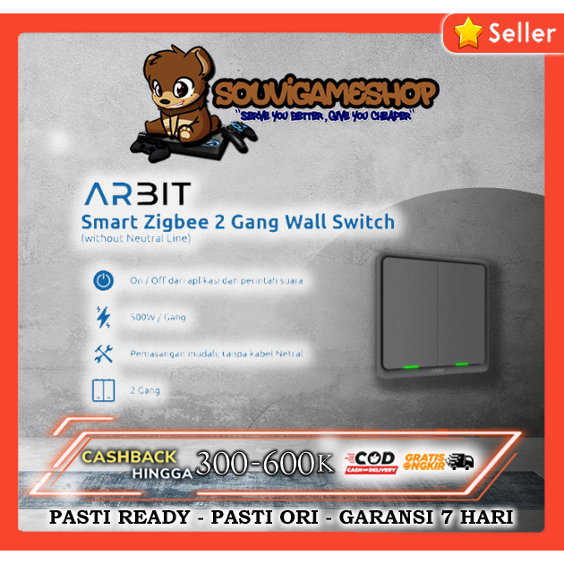 Jual ARBIT Smart Home ZigBee Wall Switch 2 Gang Without Neutral line ...