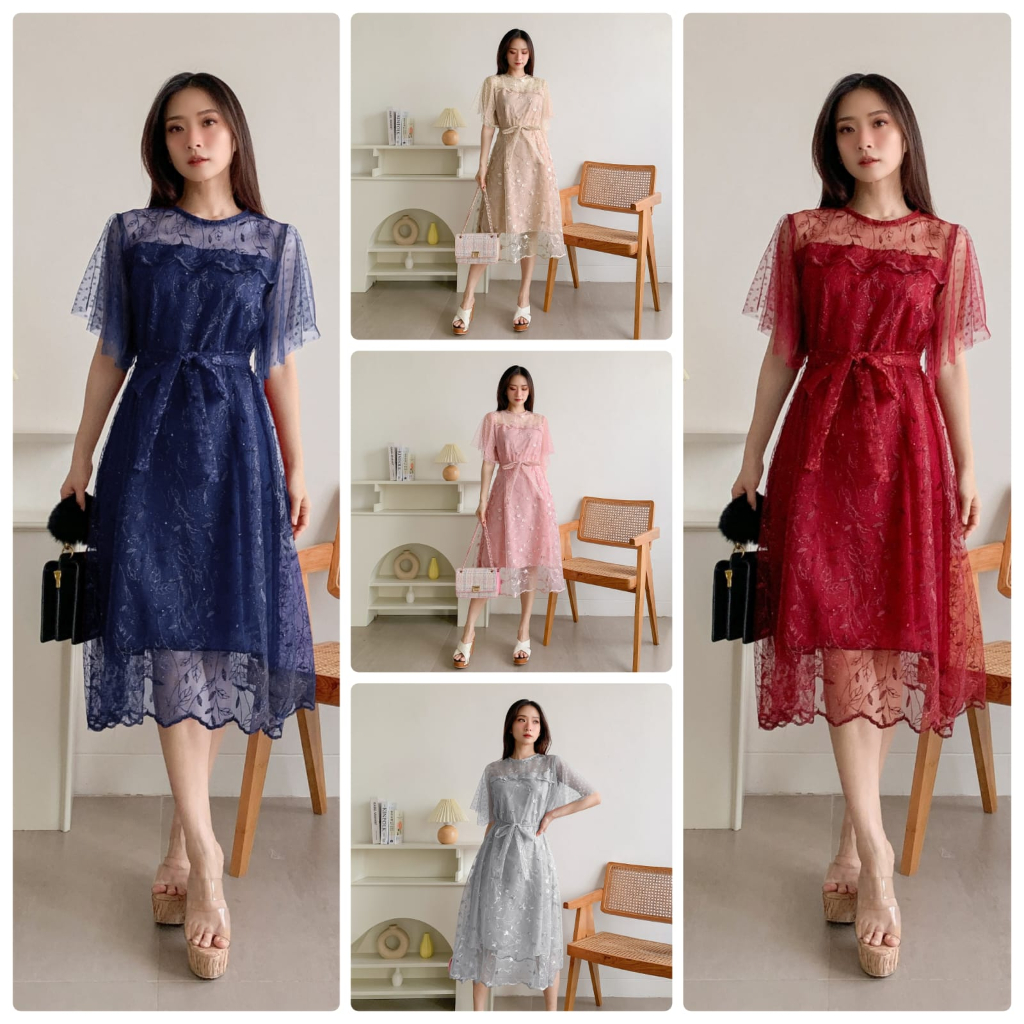 Jual REALPIC DRESS BRUKAT CALLISTA KR FASHION PAKAIAN WANITA DRESS PESTA NATAL ADA VIDEO REAL ...