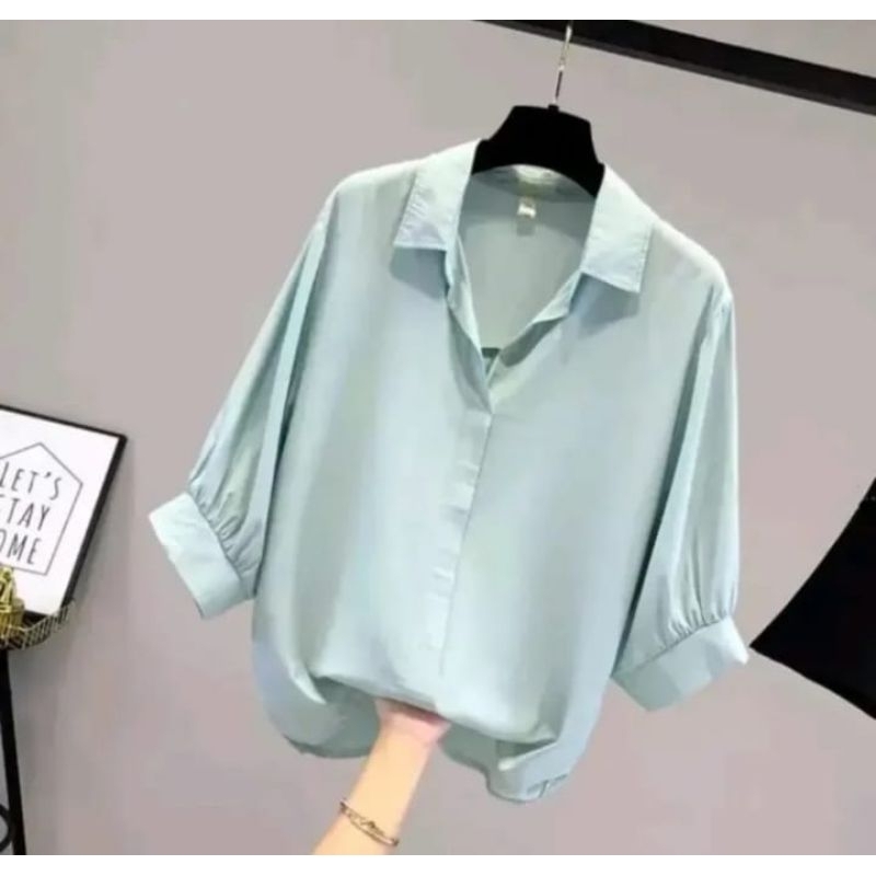 Jual Blouse Wanita Lengan Ballon / Atasan Wanita Leher V / Kemeja Basic ...