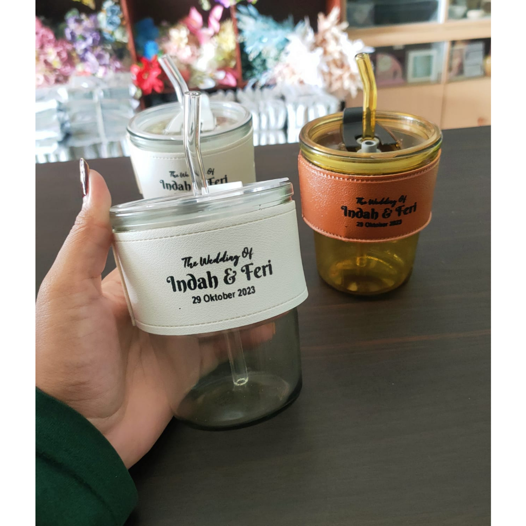 Jual Souvenir Tumbler kaca gelas sedotan 400ml/ Gelas Tumbler Aesthetic ...