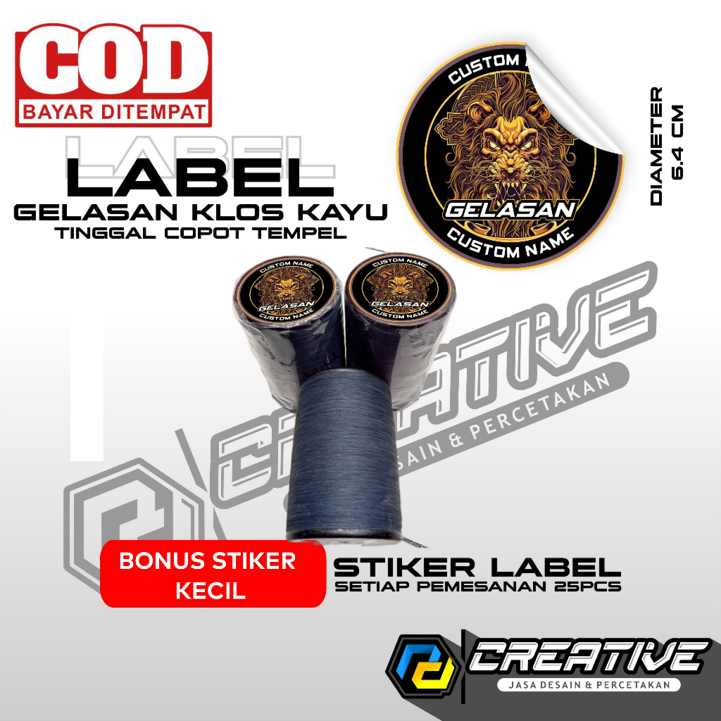 Jual STIKER LABEL GELASAN KLOS KAYU DIAMETER 6.4 MM BISA CUSTOM ...