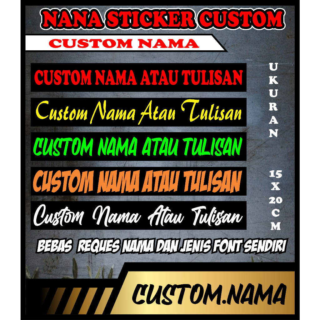 Jual Cutting Stiker Custom tulisan ukuran 15 x 20 sticker nama | Shopee ...