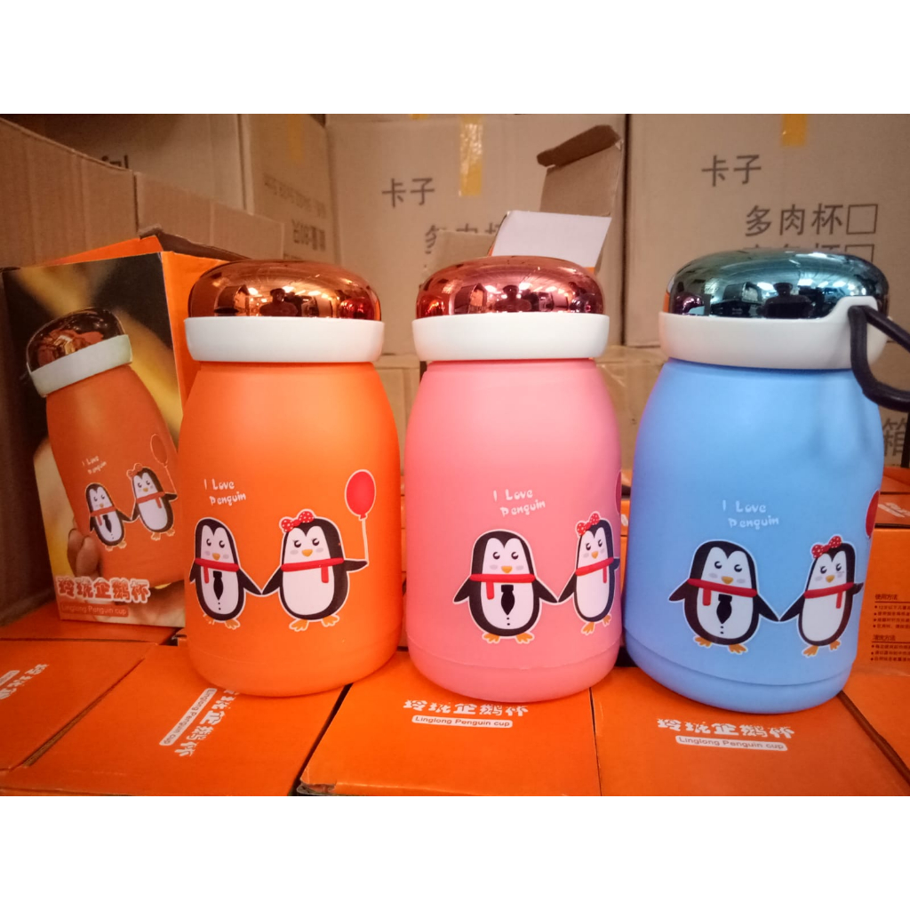 Jual Botol Minum Kaca Mini Pinguin + Box | Botol Cute Gemoy Imut 360 ML ...