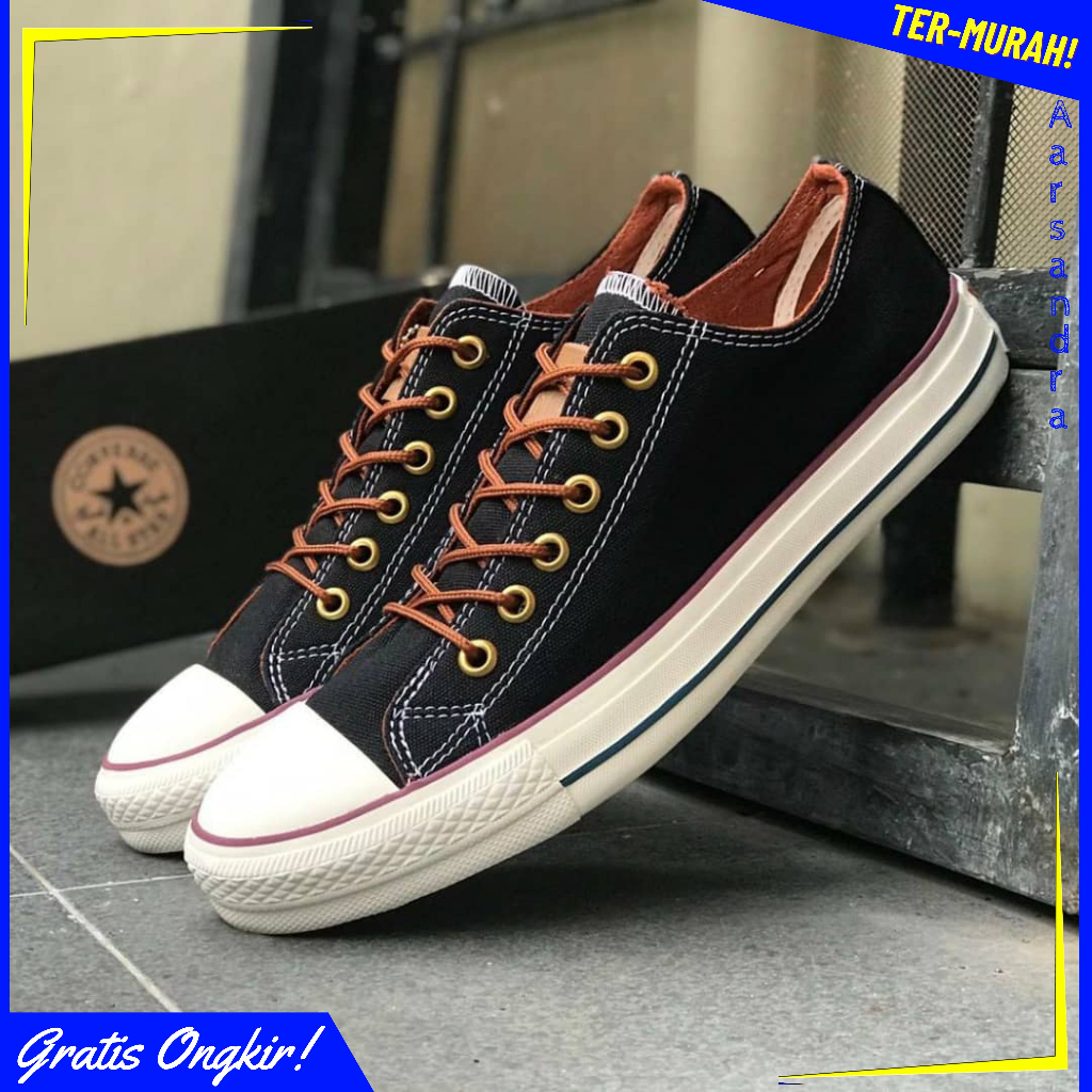 Jual Sepatu Converse Premium Hitam Putih Tali Coklat All Star Classic ...