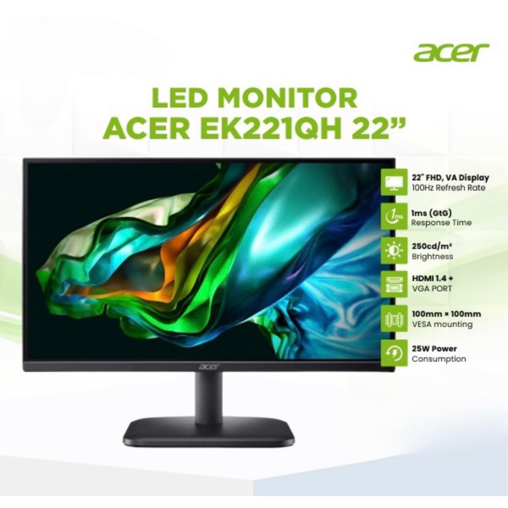 Jual LED Monitor ACER EK221QH 22" 100Hz VA 1ms FHD HDMI VGA | Shopee ...