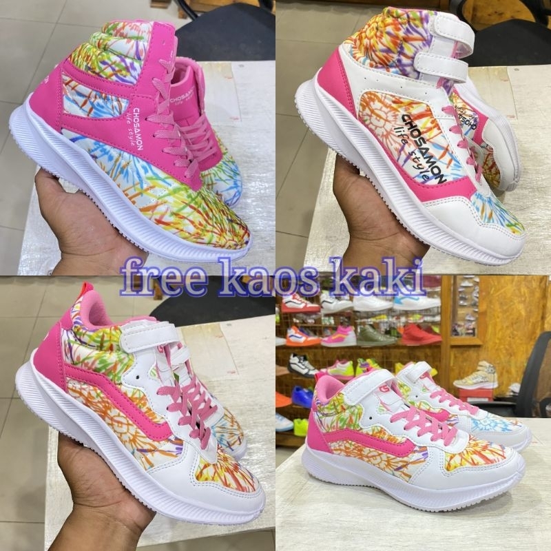 Jual sepatu senam wanita chosamon zumba motif multi colour pink fusia ...