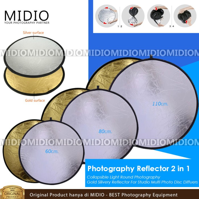Jual Reflector Fotografi 2in1 Reflector Cahaya Midio Warna Silver Gold ...