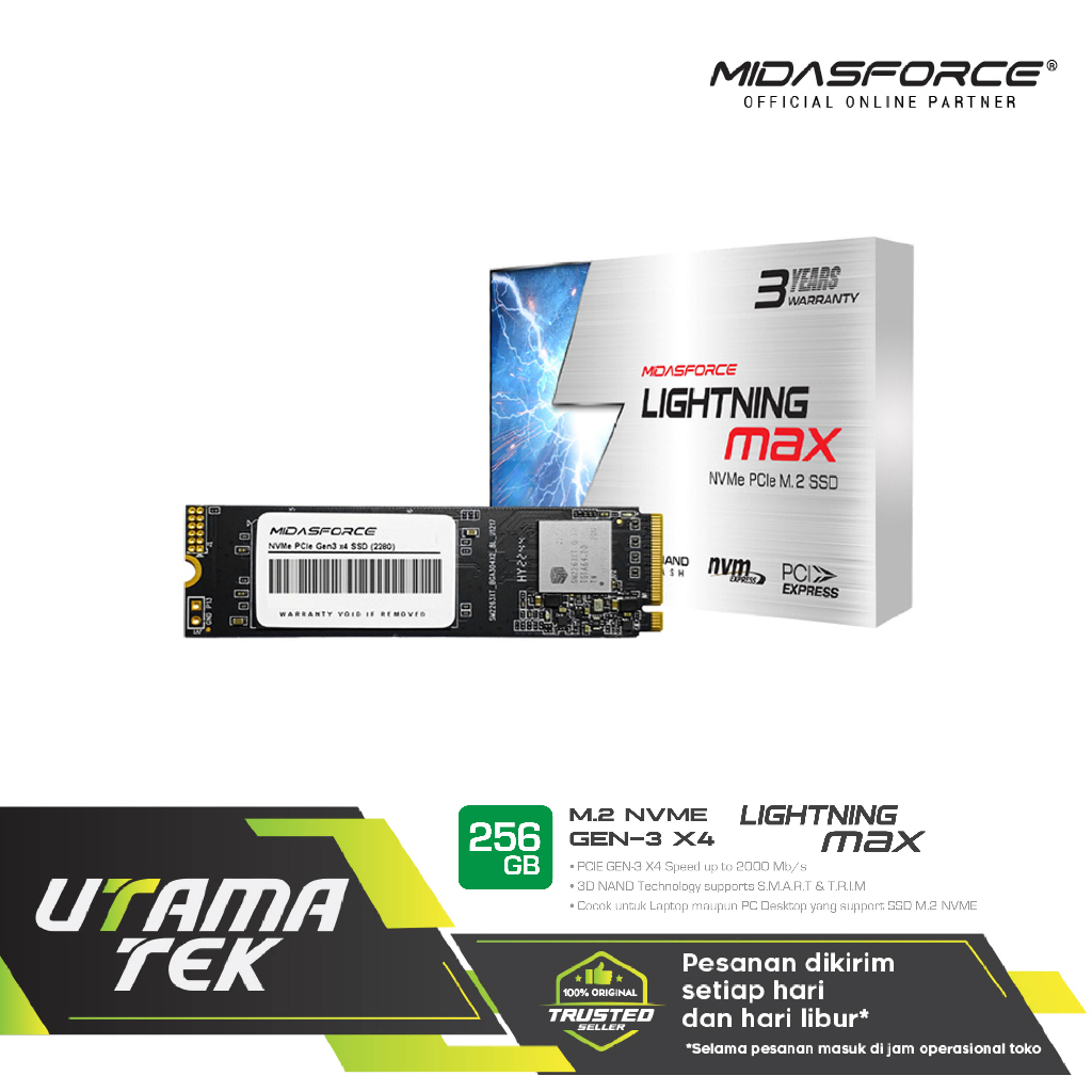 Jual SSD NVME M.2 256GB MIDASFORCE LIGHTNING MAX SSD NVMe M.2 PCIe Gen3 ...