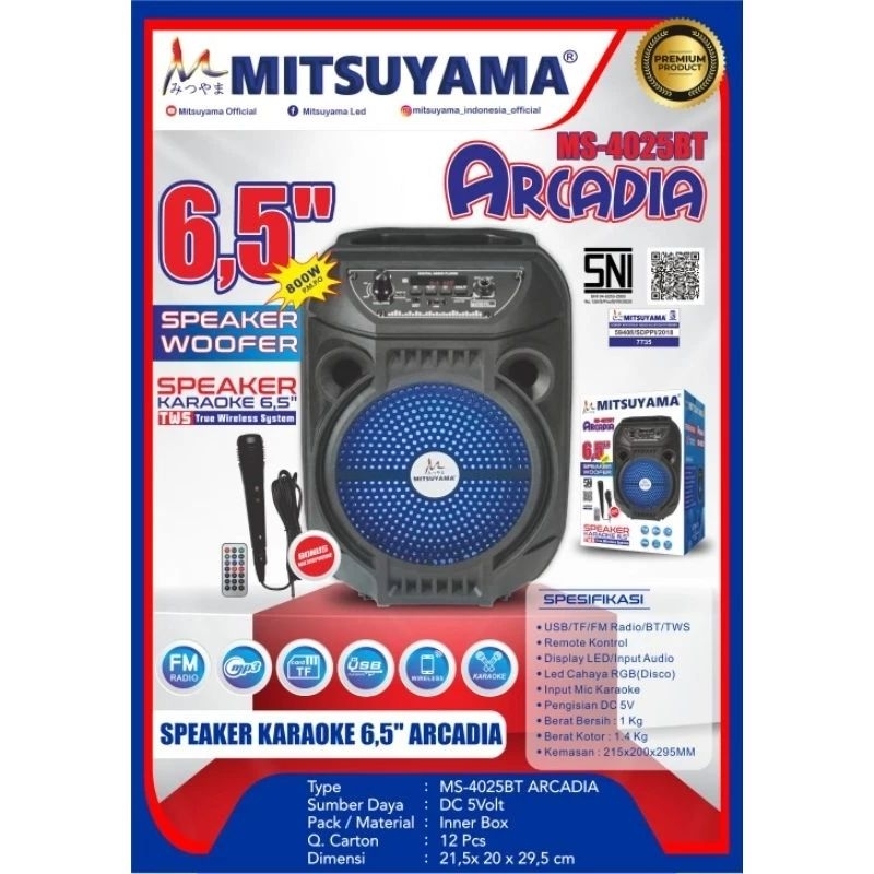 Jual SPEAKER KARAOKE MITSUYAMA 6,5 INCH WOOFER MS-4205 BT ARCADIA ALPINE PORTABLE TWS | Shopee ...