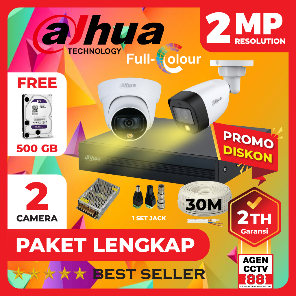 Jual Paket CCTV DAHUA FULL COLOR 2CH 2MP Colorvu 2 Channel Kamera ...