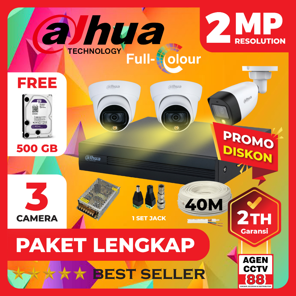 Jual Paket CCTV DAHUA FULL COLOR 3CH 2MP Colorvu 3 Channel Kamera Lengkap | Shopee Indonesia