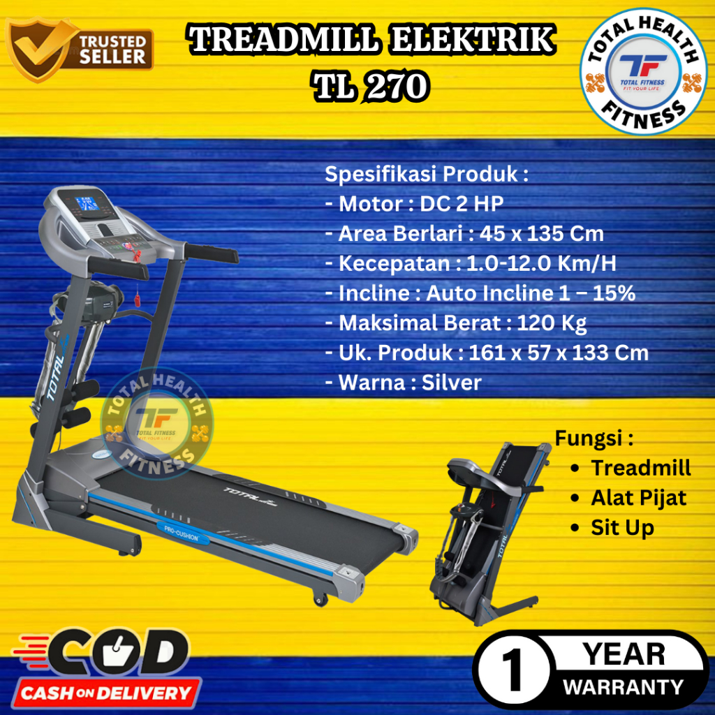 Jual Alat Fitness Treadmill Elektrik Total Fitness TL-270 Electric ...