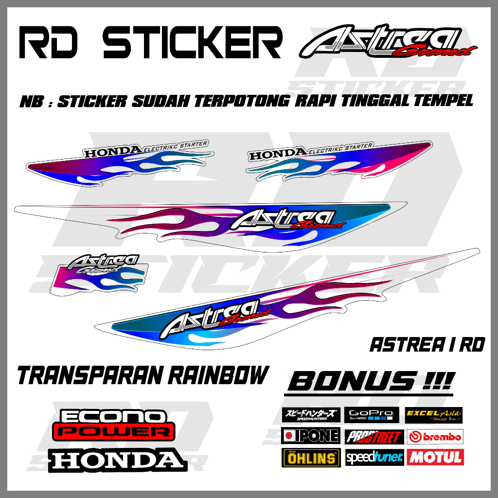 Jual Striping Astrea Grand transparan Api Rainbow Sticker Astrea Grand ...