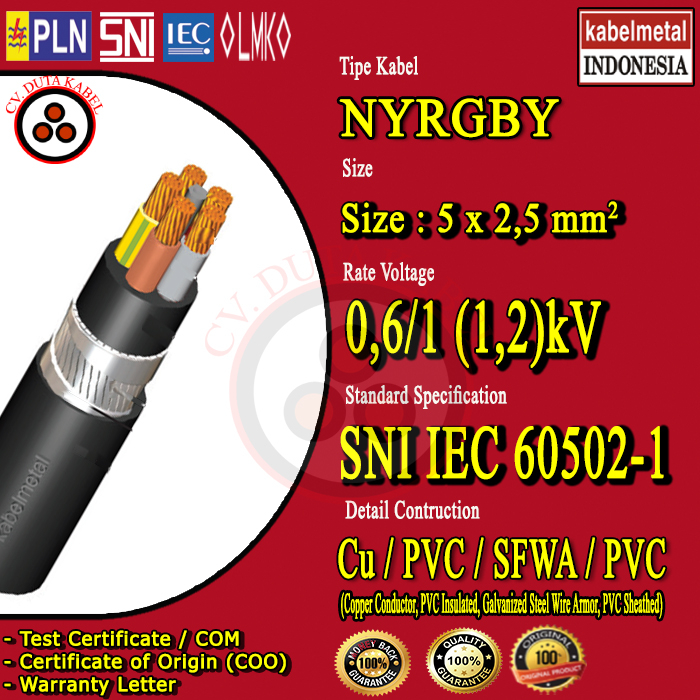 Jual Kabel NYRGBY 5x2,5 mm2 METAL /NYFGBY 5 x 2,5 mm2/5x2.5mm2/5x2.5 ...