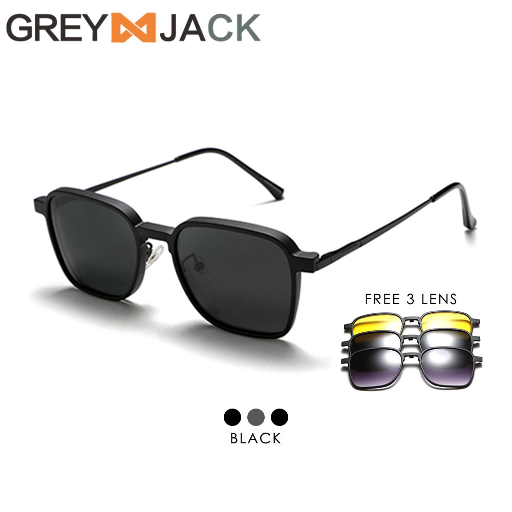Jual Grey Jack Kacamata Clip On 4in1 Free Lens Polarized Night Drive Bahan Metal Kotak Pria ...