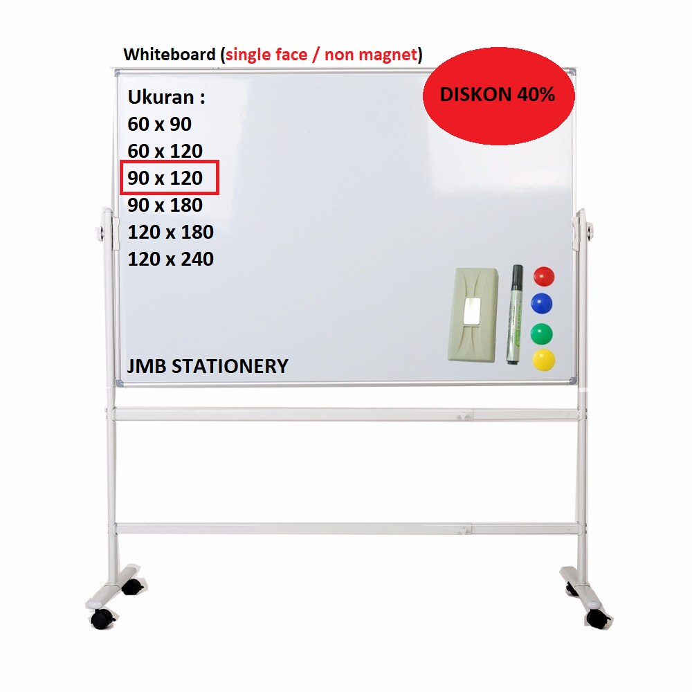 Jual Whiteboard Papan Tulis + Kaki Roda 90cm x 120cm (Satu Muka / non magnet) | Shopee Indonesia