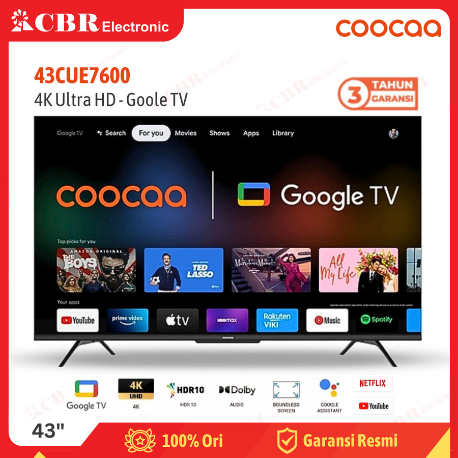 Jual TV Coocaa 43 Inch LED 43CUE7600 (4K UHD - Google TV) | Shopee ...