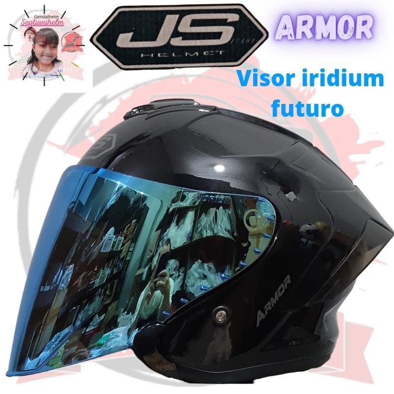 Jual HELM JS ARMOR HALF FACE BLACK / HITAM GLOSSY VISOR FLAT IRIDIUM ...