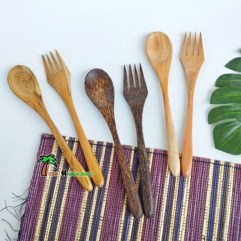 Jual ARENHANDICRAFT Sendok & garpu kayu 22cm | Shopee Indonesia