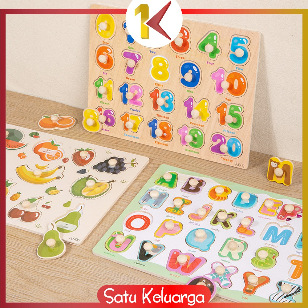 Jual SK-M324 Puzzle Kayu Knob Mainan Kayu Puzzle Angka Abjad Anak ...