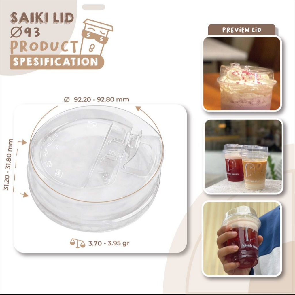 Jual Tutup Cup Gelas PET 93mm Saiki Lid / Tutup Cembung Strawless Tanpa ...